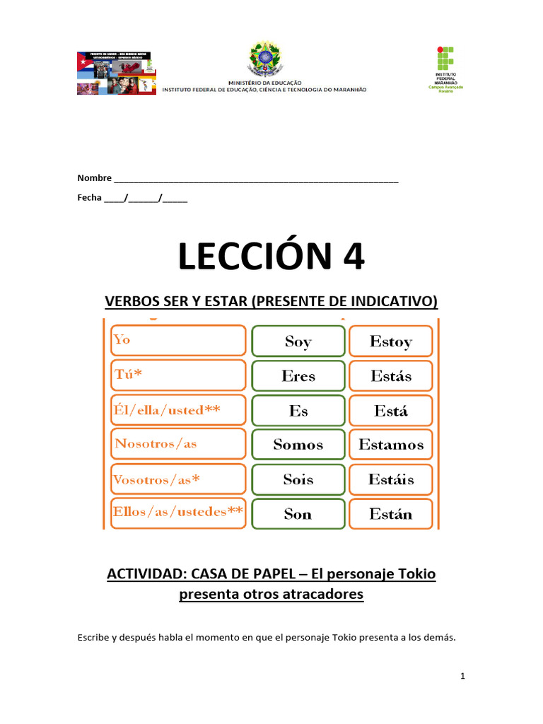 Verbos Ser y Estar en Español Básico | PDF