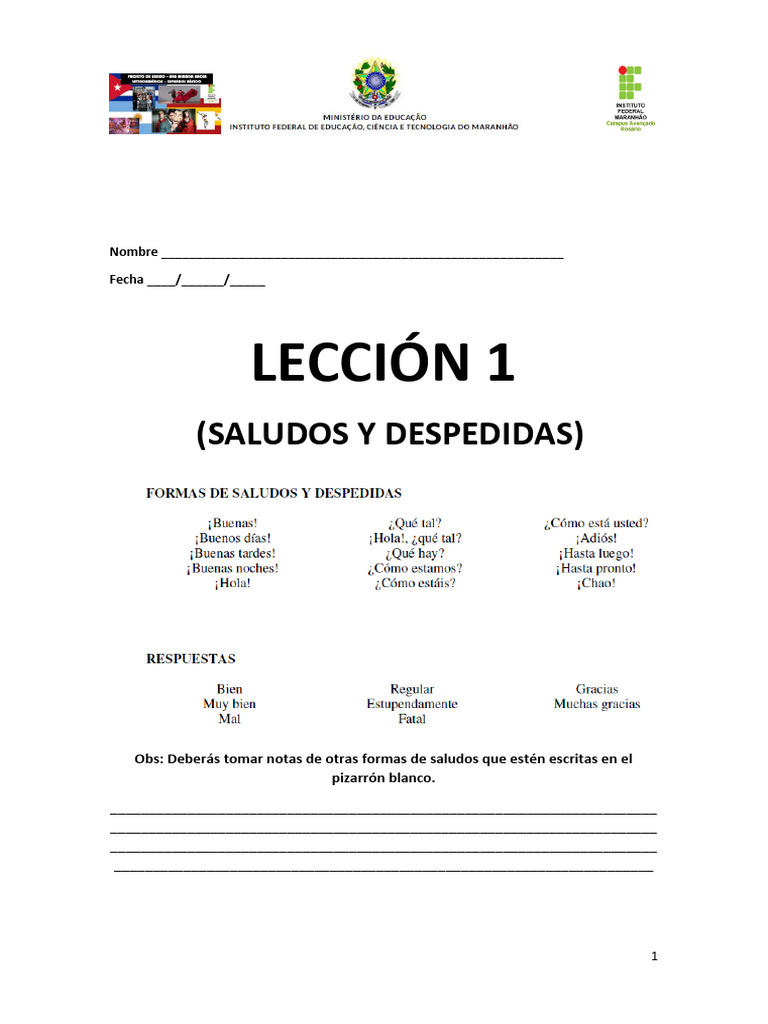 Lección 1 Saludos | PDF