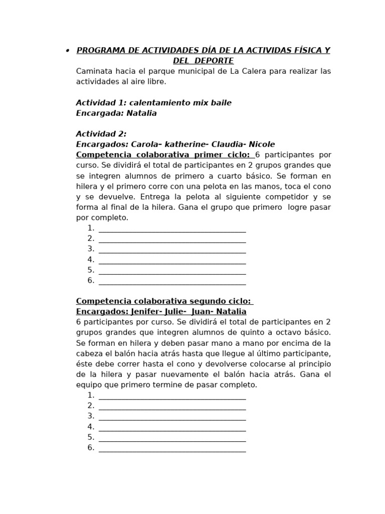 Actividades Deportivas en La Calera | PDF | Deportes