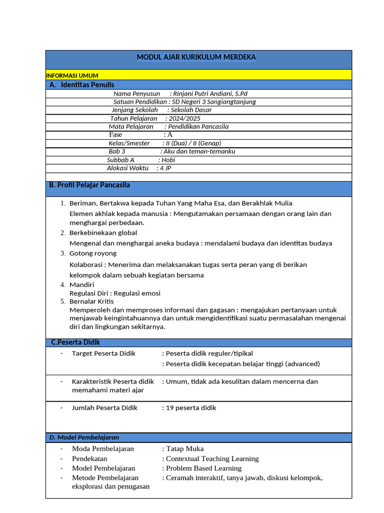 Template Modul Ajar | PDF