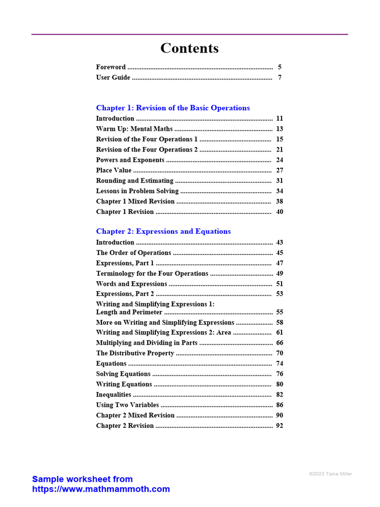 Math_Mammoth_Grade6_Samples_SA | PDF | Algebra | Equations