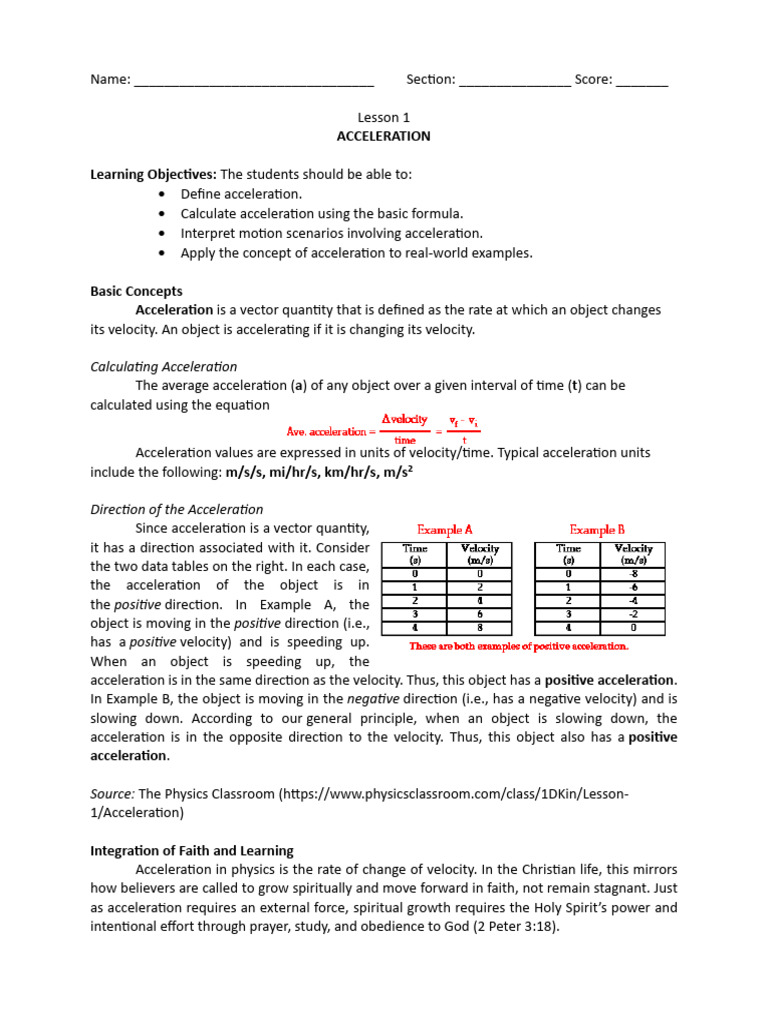Sample Worksheet 1 Acceleration (1) | PDF | Acceleration | Velocity
