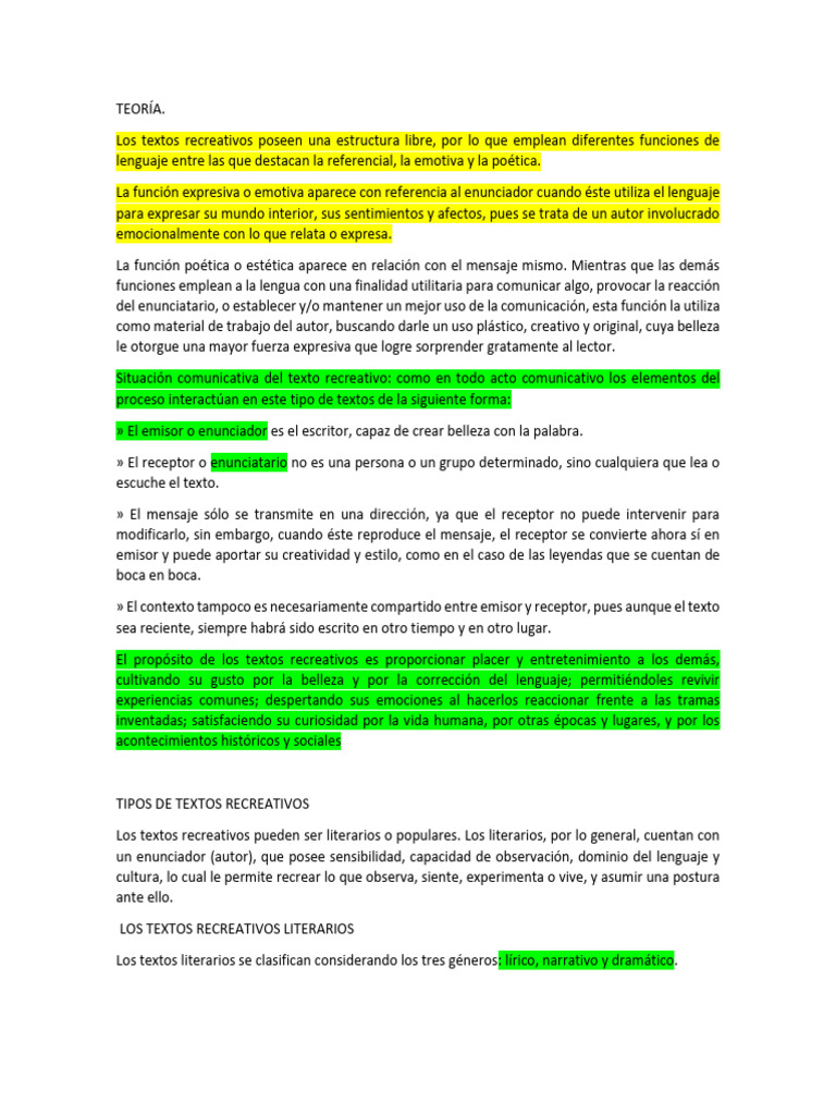 Funciones y Tipos de Textos Recreativos | PDF | Narración | Comunicación