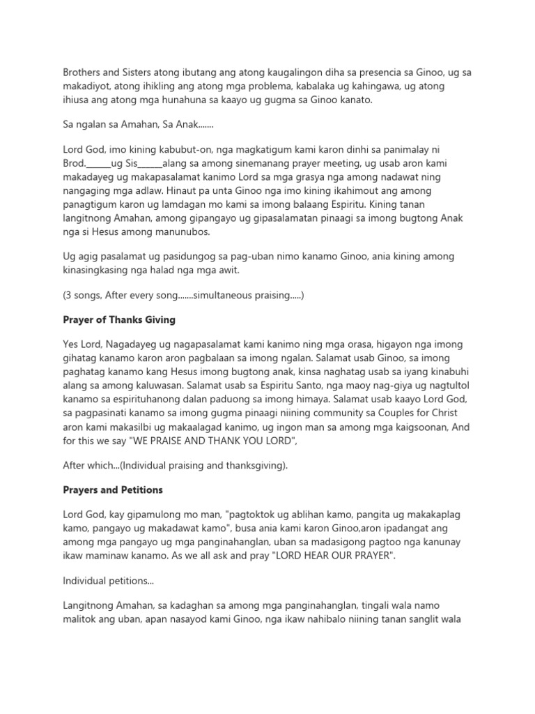 CFC Prayer Meeting Guide | PDF