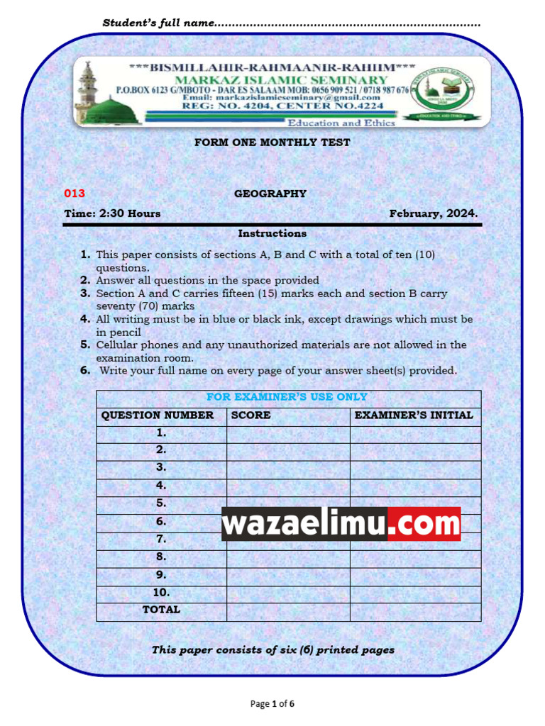 F1 GEOGRAPHY MONTHLY TEST FEB 2024 | PDF | Solar System | Sun