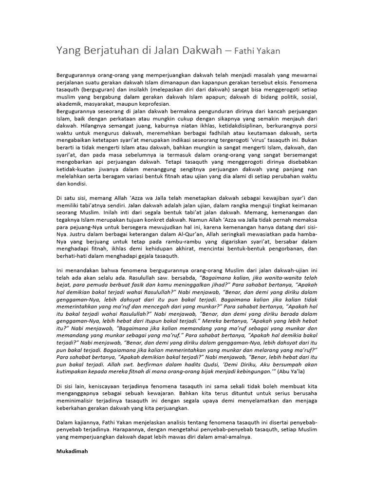 Resume Yang Berjatuhan Di Jalan Dakwah - Fathi Yakan | PDF