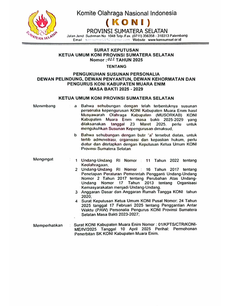 SK Koni Muara Enim 2025-2029 | PDF