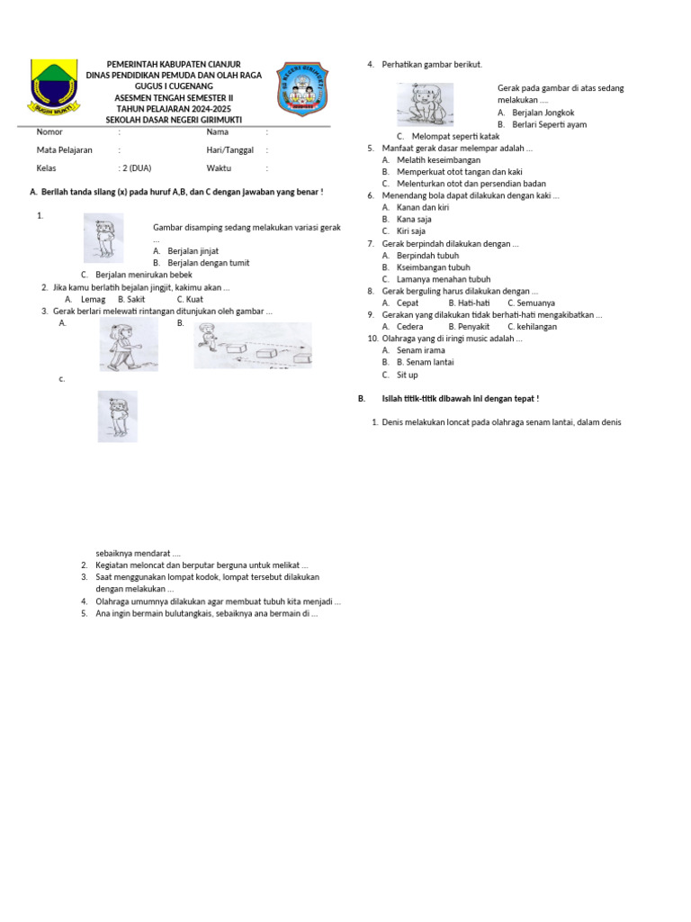 soal STS 2 pjok kls 2 | PDF