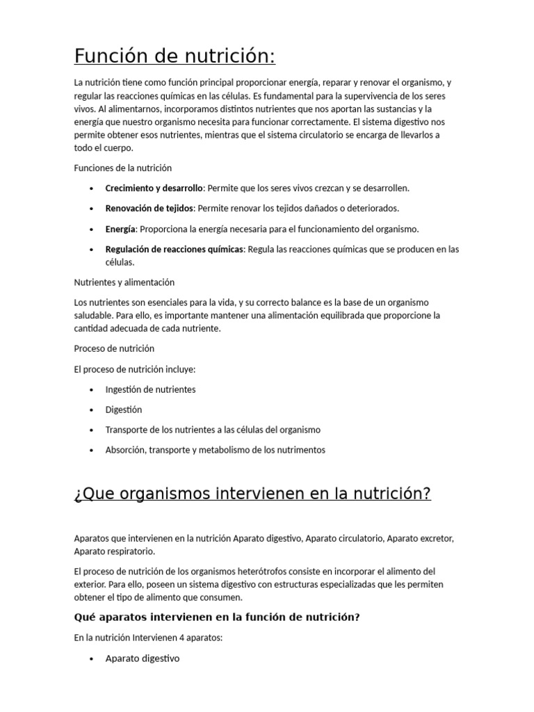 Funciones y Aparatos de la Nutrición | PDF | Sistema digestivo humano ...