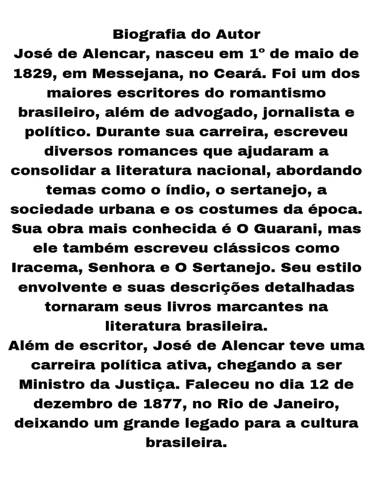 Livro e Autor O Livro O Sertanejo Foi Escrito Por José de Alencar e ...