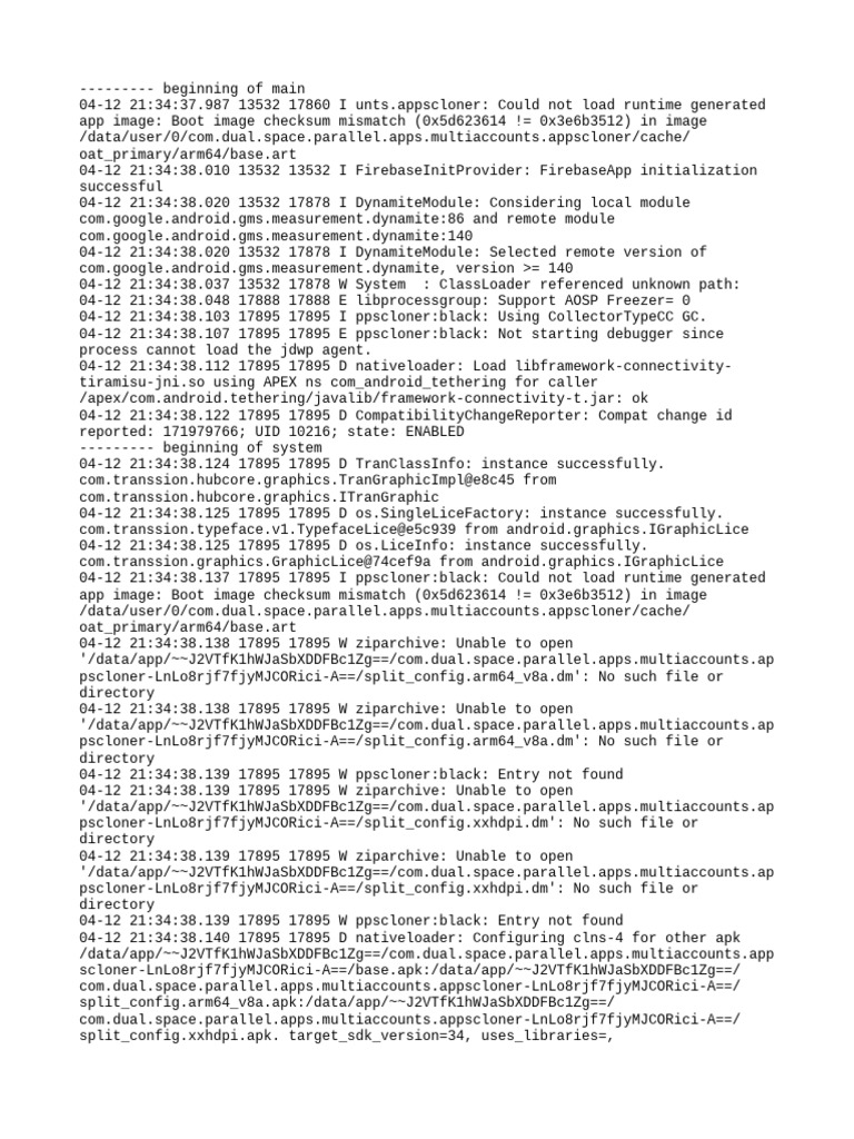 com.dual.space.parallel.apps.multiaccounts.appscloner_logcat | PDF | Android (Operating System ...