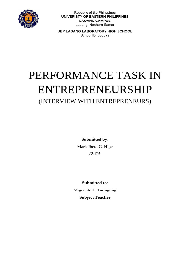 Entrepreneurship Interview Performance Task | PDF