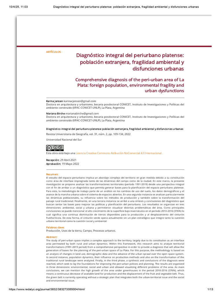 Jensen y Birche - Diagnóstico Integral Del Periurbano Platense ...