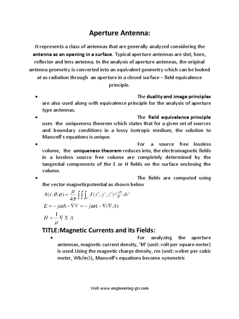 Aperture Antenna:: Antenna As An Opening in A Surface. Typical Aperture ...