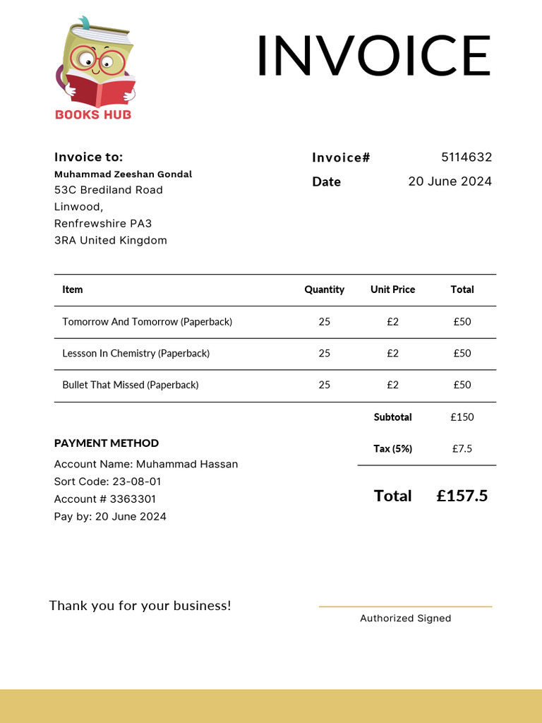 White Gold Simple Business Invoice | PDF