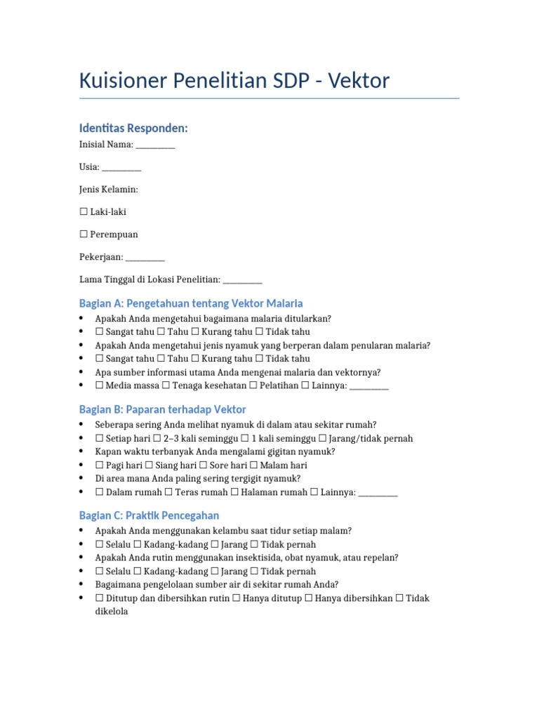 Kuisioner SDP Vektor | PDF