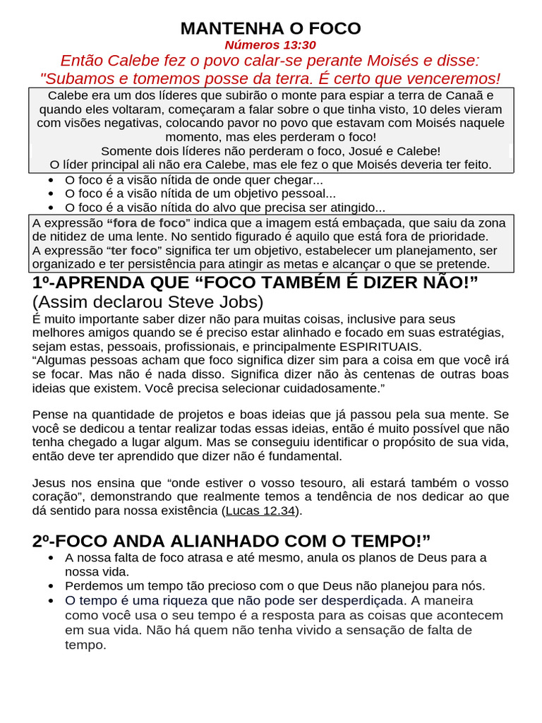 MANTENHA O FOCO | PDF | Tempo | Deus