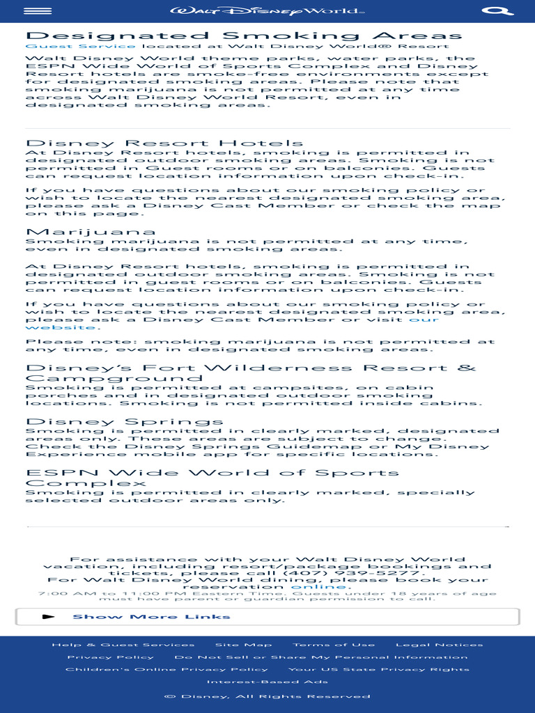 Designated Smoking Areas Walt Disney World Resort | PDF