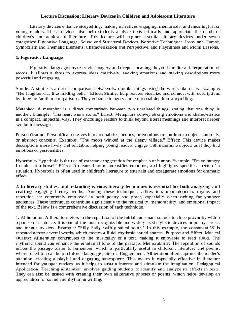 April 2 2025 Literary Devices Used in Children and Adolescent ...