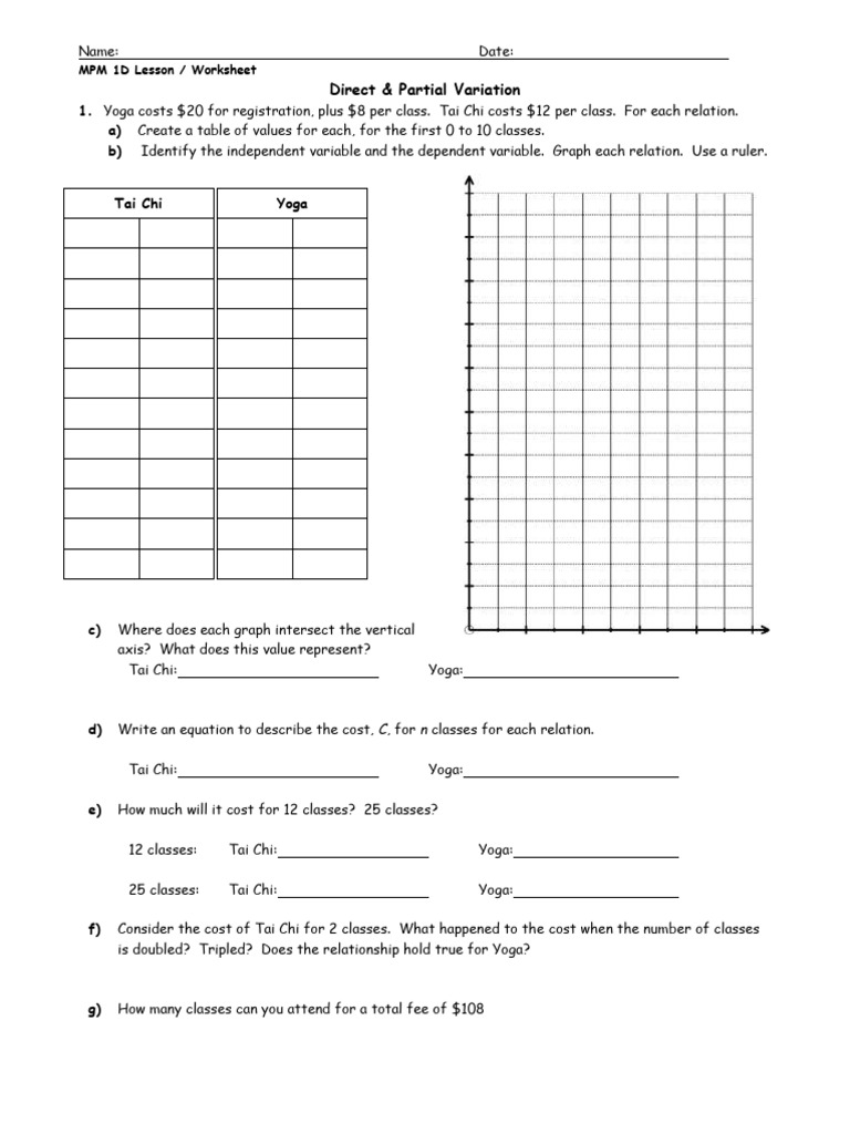 1 15c - Partial Direct Variation Handout | PDF | Equations | Variable (Mathematics)