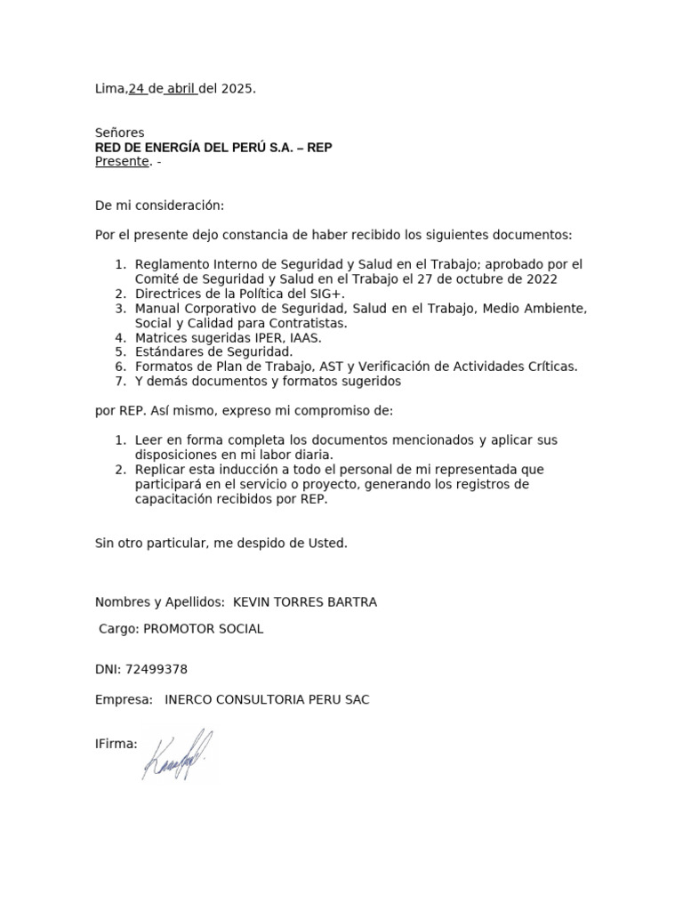 Cargo Entrega RISST - Nombre Apellido | PDF