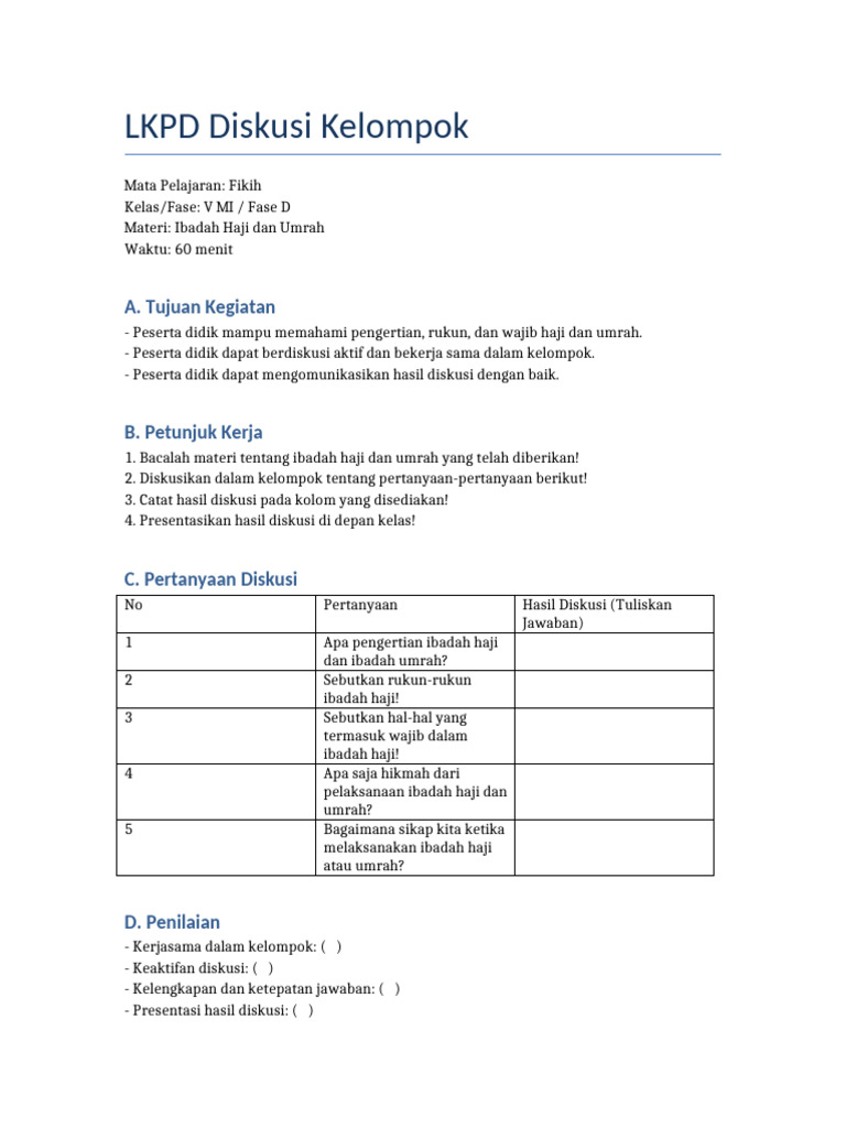 LKPD Diskusi Kelompok Haji Umrah | PDF