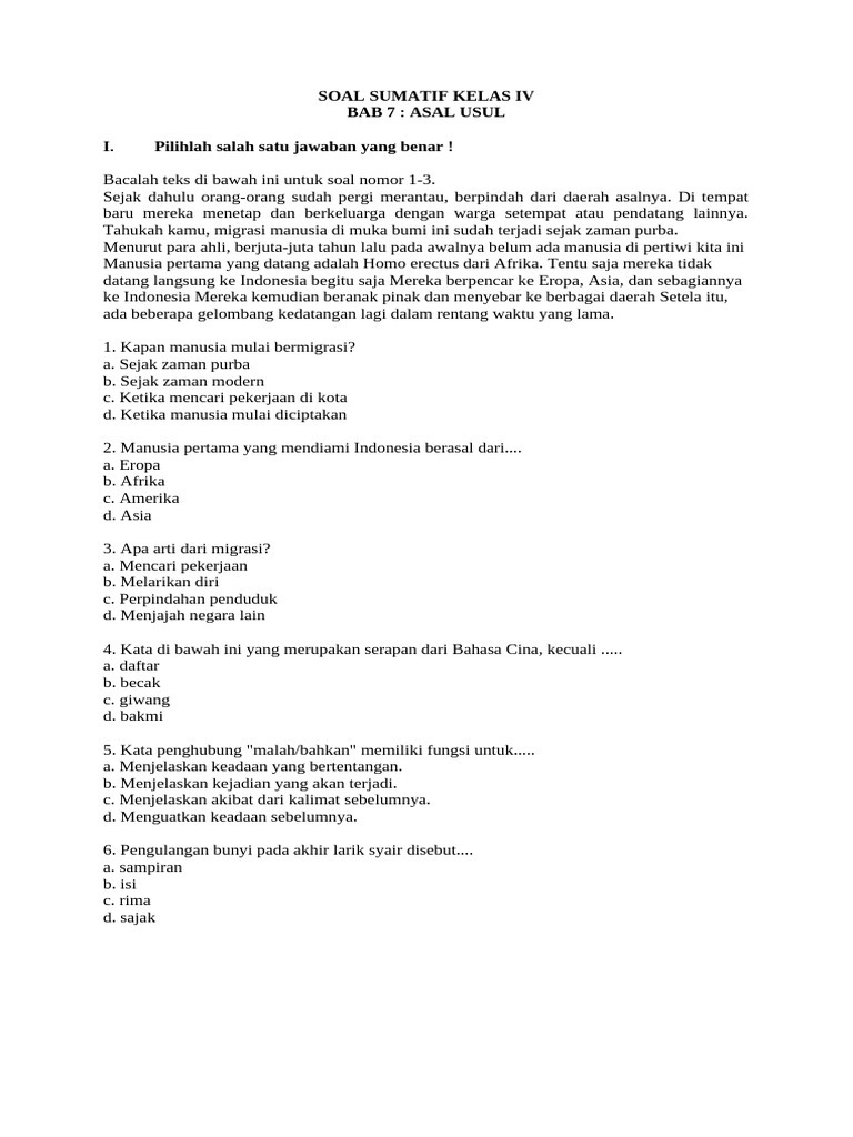Soal Sumatif Kelas Iv | PDF