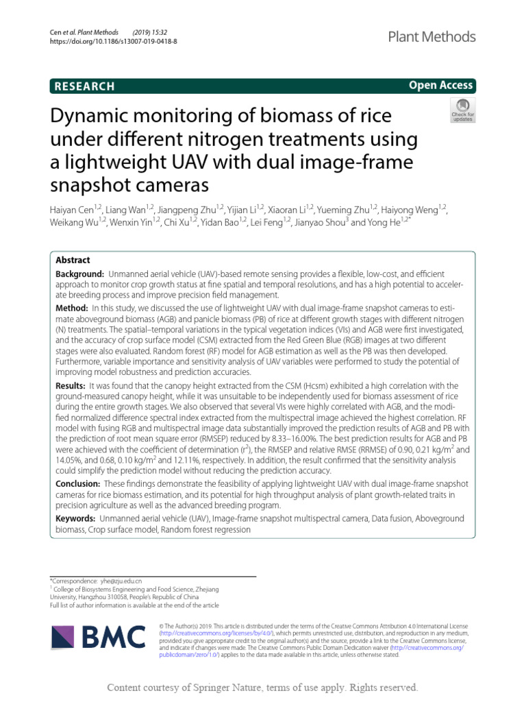 Dynamic Monitoring of Biomass of Rice Under Differ | PDF | Lidar ...
