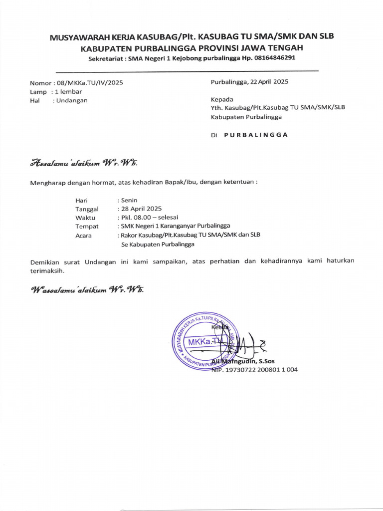 Undangan Kasubag PLT Kasubag TU - 001 | PDF