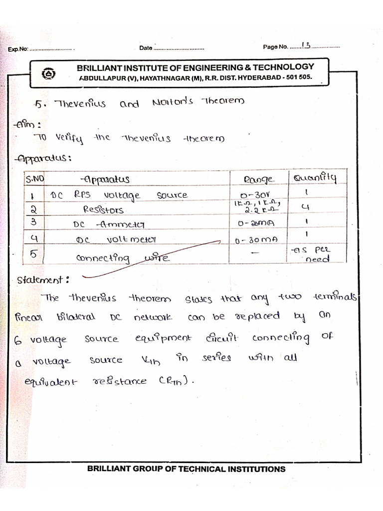 Thevenius Theorem Exp5 | PDF