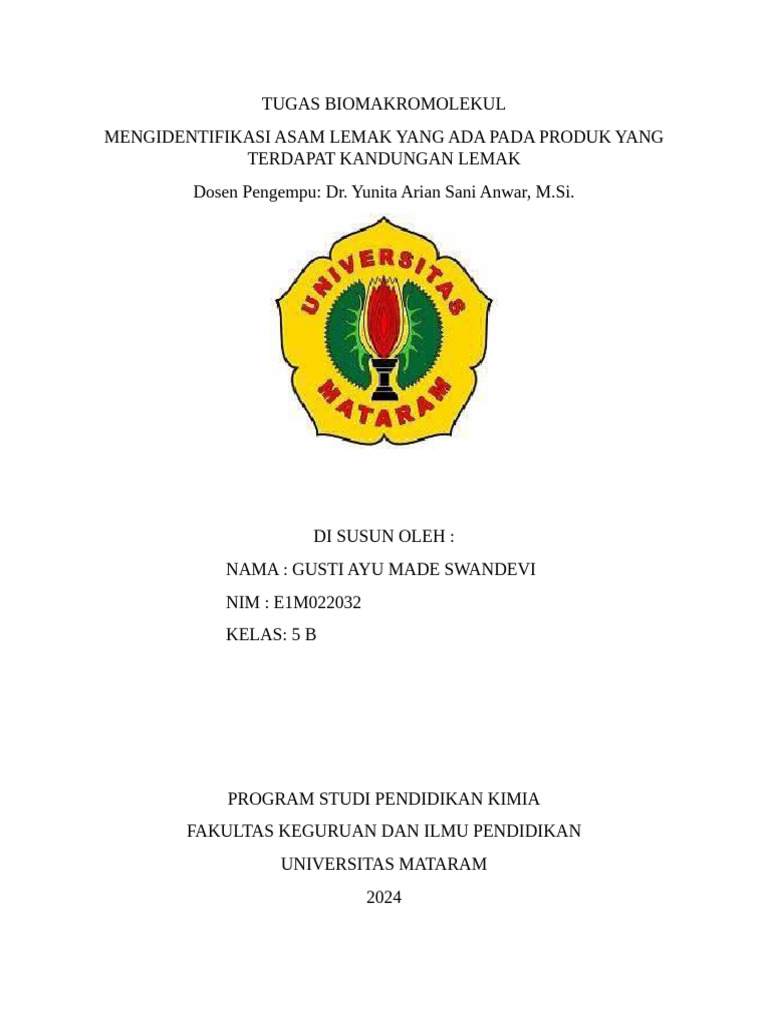 Gusti Ayu Made S. - Tgs Biomakromolekul - Lemak | PDF