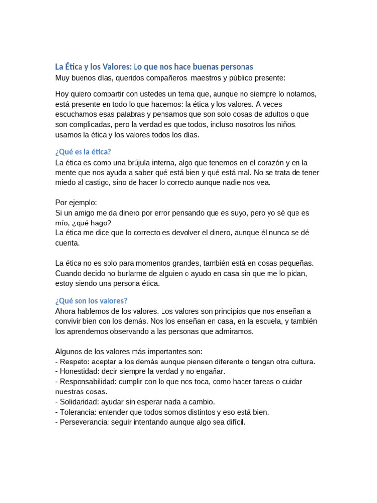 Oratoria Etica y Valores 6toprimaria | PDF | Verdad