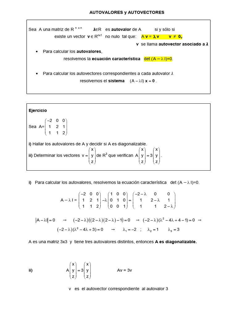 Ejercicios Autovalores y autovectores | PDF | Valores propios y ...