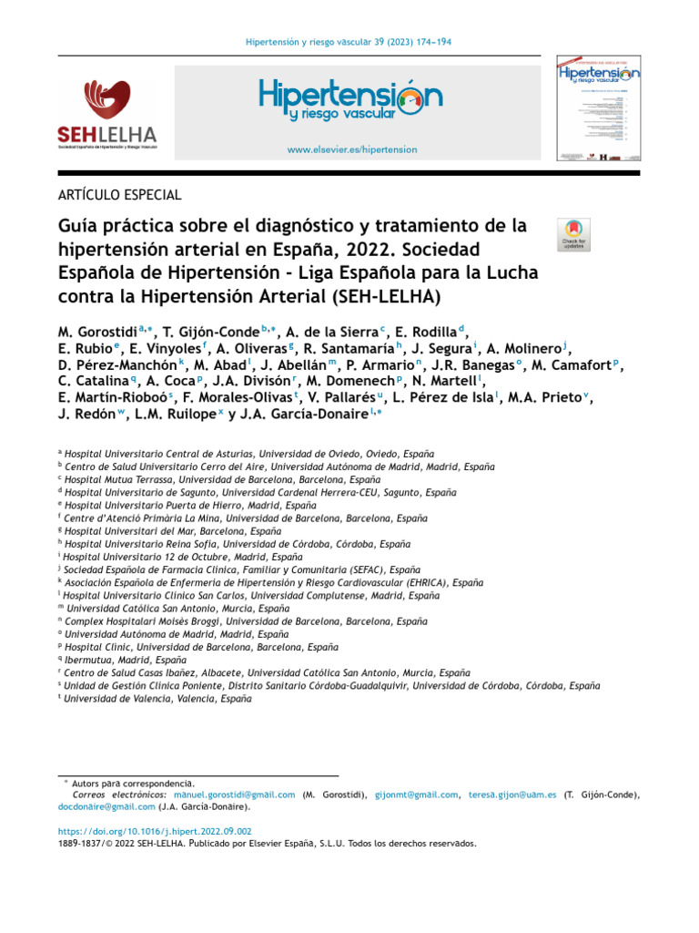 HTA 2022 Spain Guidelines HipertRVasc | PDF | Hipertensión | Especialidades Medicas
