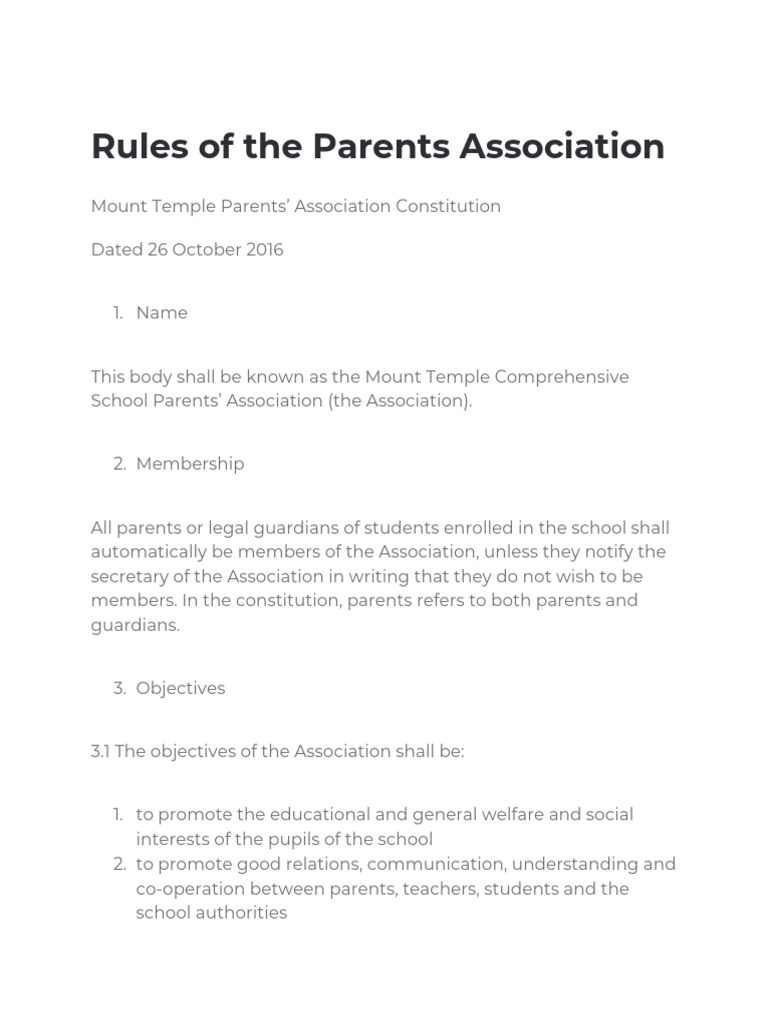Mount Temple Parents' Association Rules | PDF | Committee | Board Of ...