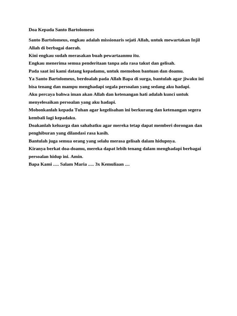 Doa Kepada Santo Bartolomeus | PDF