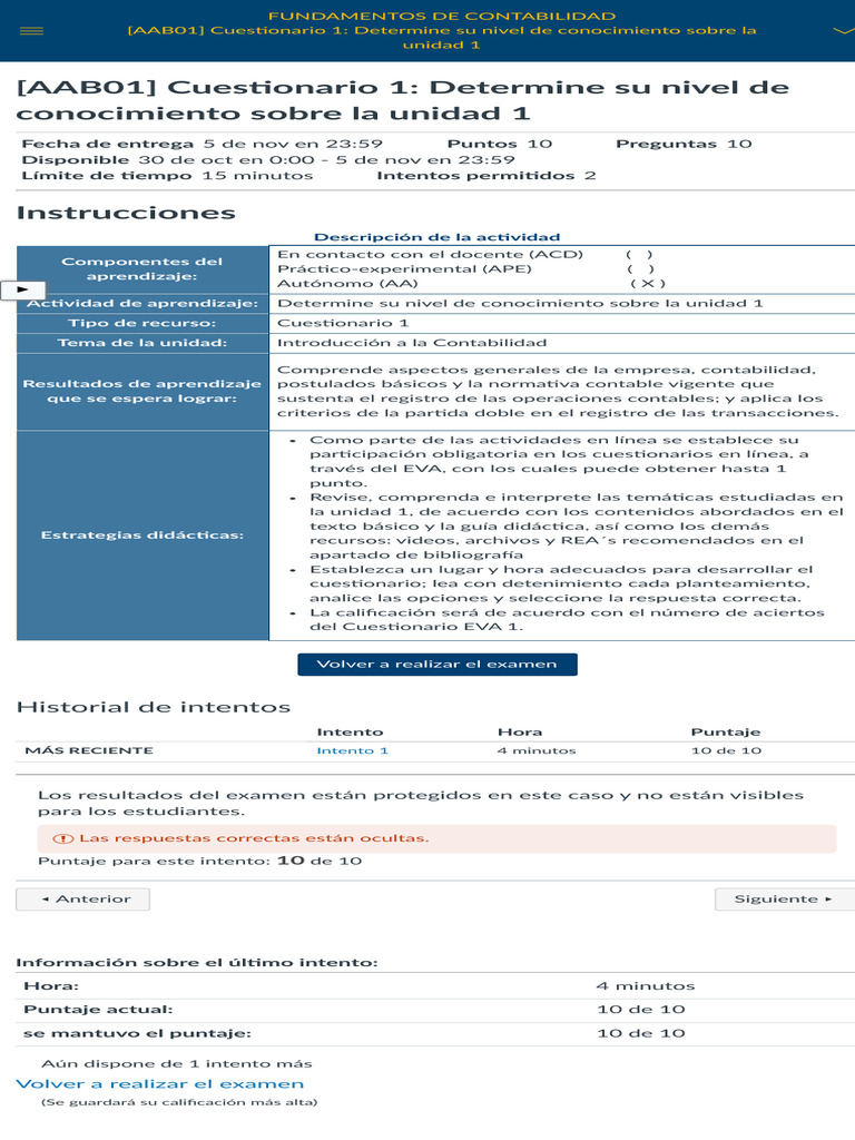 (AAB01) Cuestionario 1 - Determine Su Nivel de Conocimiento Sobre La Unidad 1 - FUNDAMENTOS DE ...