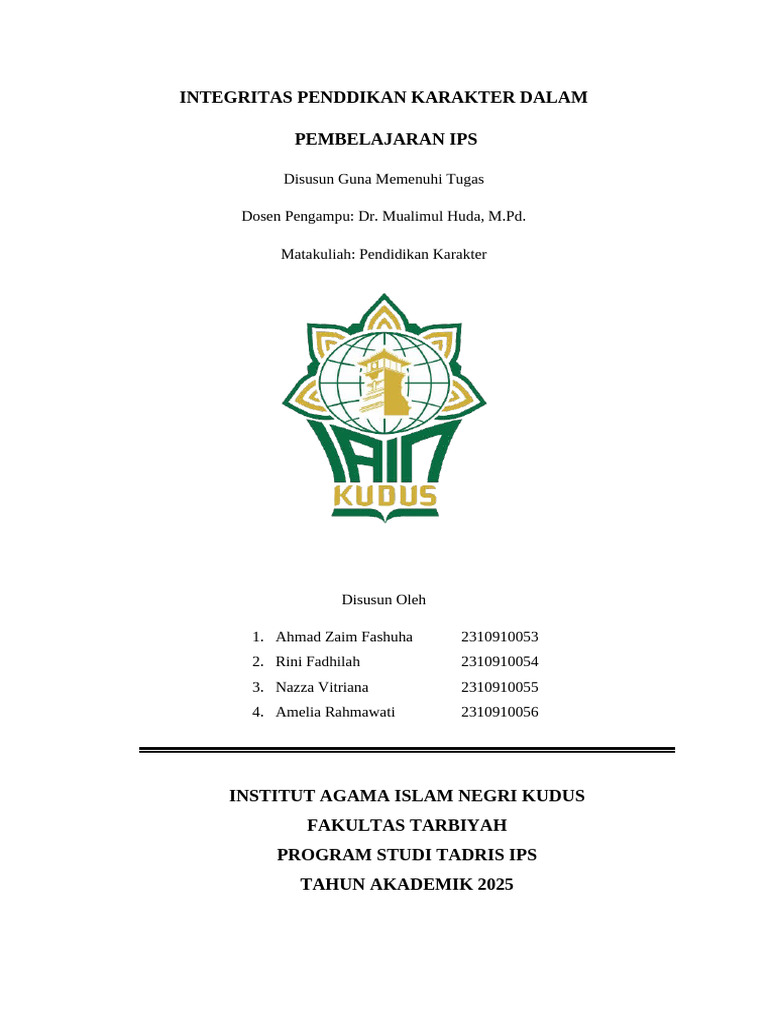 Integrasi Pendidikan Karakter dalam IPS | PDF