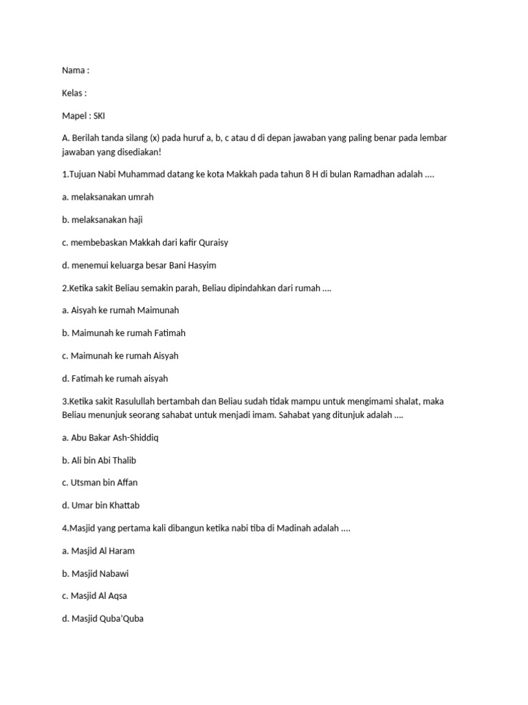 Soal Ujian Kelas 5 Dan 6 SKI | PDF