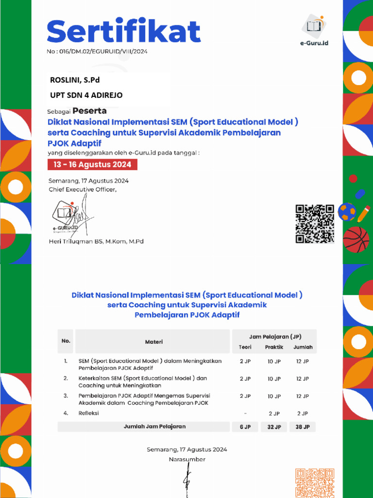 ROSLINI, S.PD - Diklat Nasional 38JP - Implementasi SEM (Sport ...