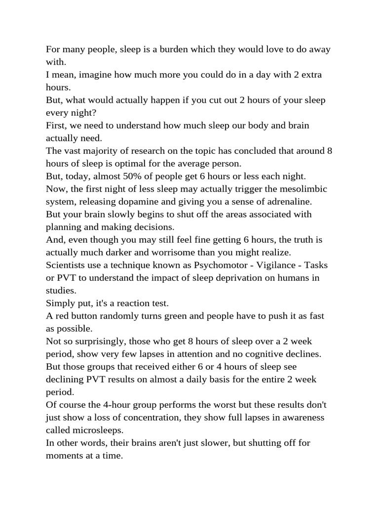 E - What If You Sleep 2 Hours Less Every Night | PDF | Sleep | Sleep ...