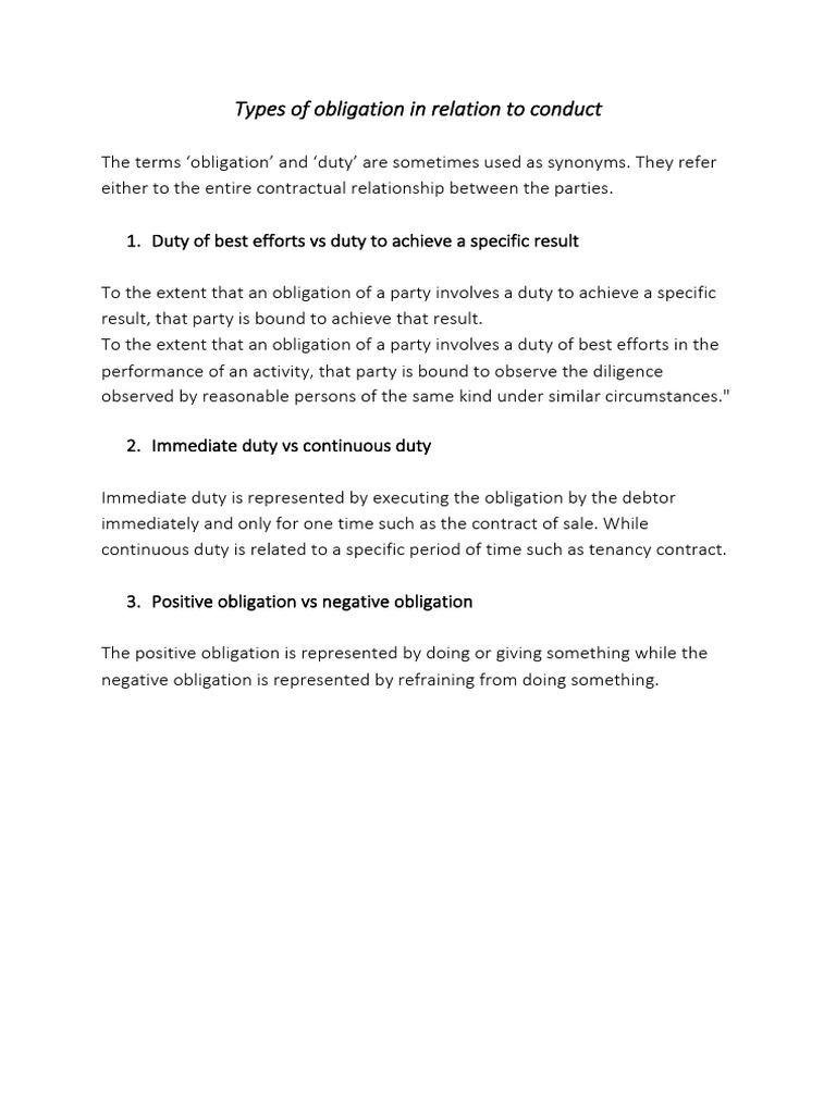 Types of Obligation in Relation to Conduct | PDF