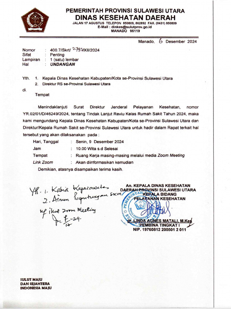 UNDANGAN TINDAK LANJUT REVIEW KELAS RUMAH SAKIT SULUT | PDF