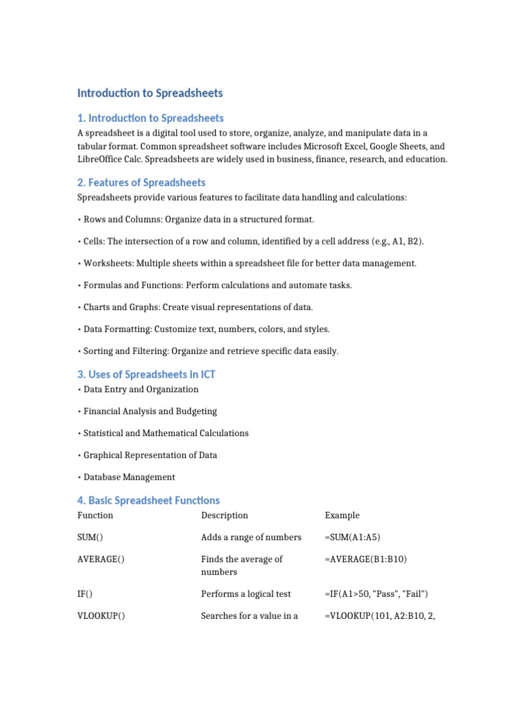 Introduction_to_Spreadsheets (1) | PDF | Spreadsheet | Computing
