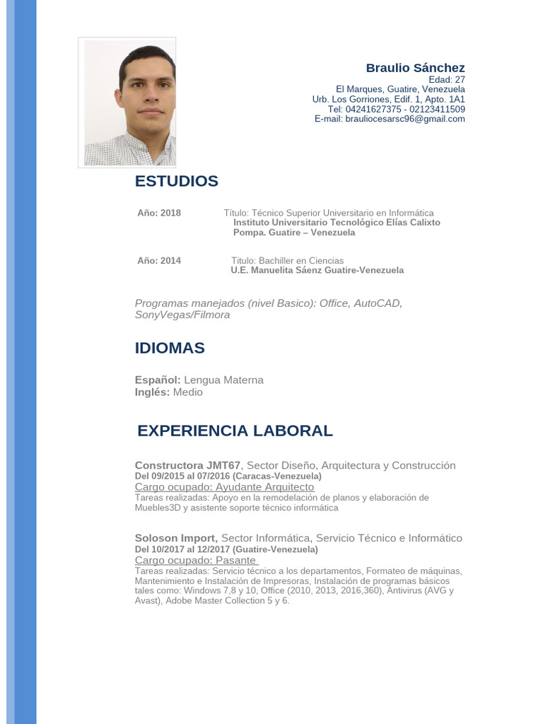 Resumen Curricular Braulio Sanchez | PDF