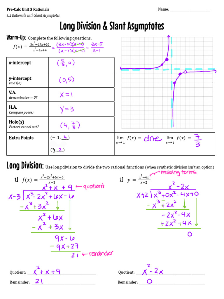 Long Division & Slant Asymptotes | PDF | Asymptote | Mathematical Concepts