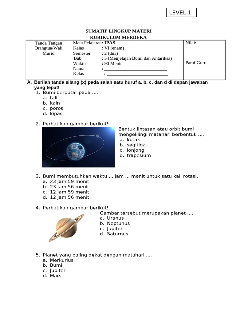 SUMATIF IPAS BAB 5 LEVEL 1 | PDF
