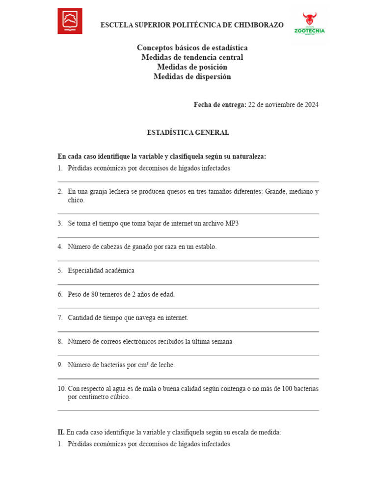 Actividad Conceptos Básicos de Estadística Zootecnia | PDF | Queso | Granjas