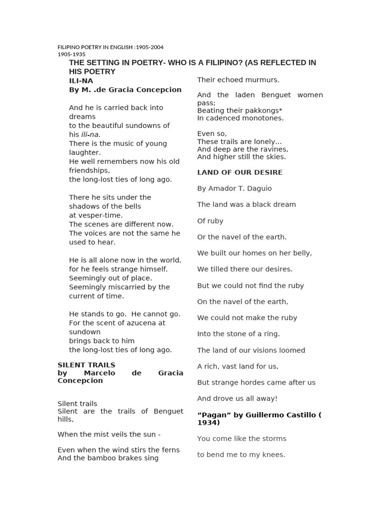 Filipino Poetry by Marcelo de Gracia | PDF