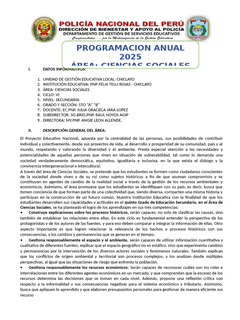 5toPROGRAMACION ANUAL 2025 Oki | PDF | Perú | Sustentabilidad